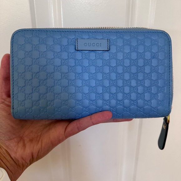 Bags | Gucci Micro Embossed Logo Zip Around Wallet | Poshmark